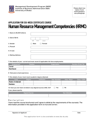 Fillable Online iba-du HRMC Application Form - Institute of Business ...