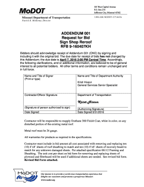 Fillable Online modot ADDENDUM 001 Request for Bid Sign Shop Reroof RFB - modot Fax Email Print ...