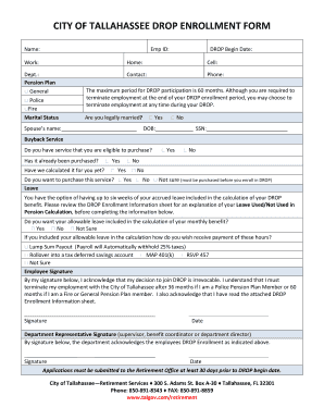 Fillable Online CITY OF TALLAHASSEE DROP ENROLLMENT FORM Fax Email Print - pdfFiller