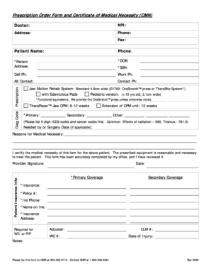 Fillable Online Prescription Order Form and Certificate of Medical Fax ...