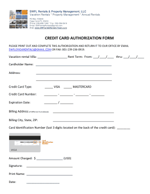 Fillable Online CREDIT CARD AUTHORIZATION FORM Credit Card Type Credit ...