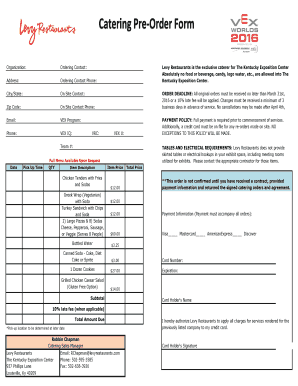 Fillable Online Catering Pre-Order Form - REC Foundation Fax Email ...