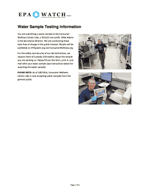 Fillable Online epawatch Water Sample Testing Information - EPA Watch ...