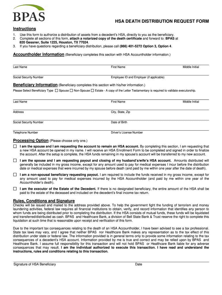 Hsa Distribution Form - Fill Online, Printable, Fillable, Blank | pdfFiller