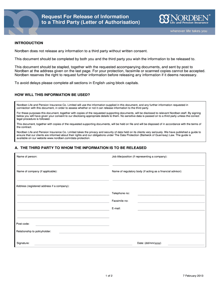 Fillable Online to a Third Party (Letter of Authorisation) Fax Email ...