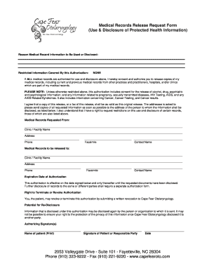 Fillable Online Medical Records Release Request Form Use Disclosure of ...