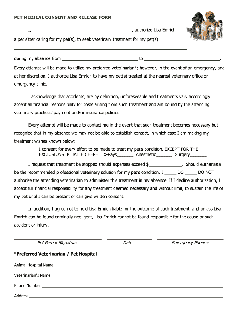 Fillable Online Pet MEDICAL CONSENT And Release FORMpdf Fax Email Print ...