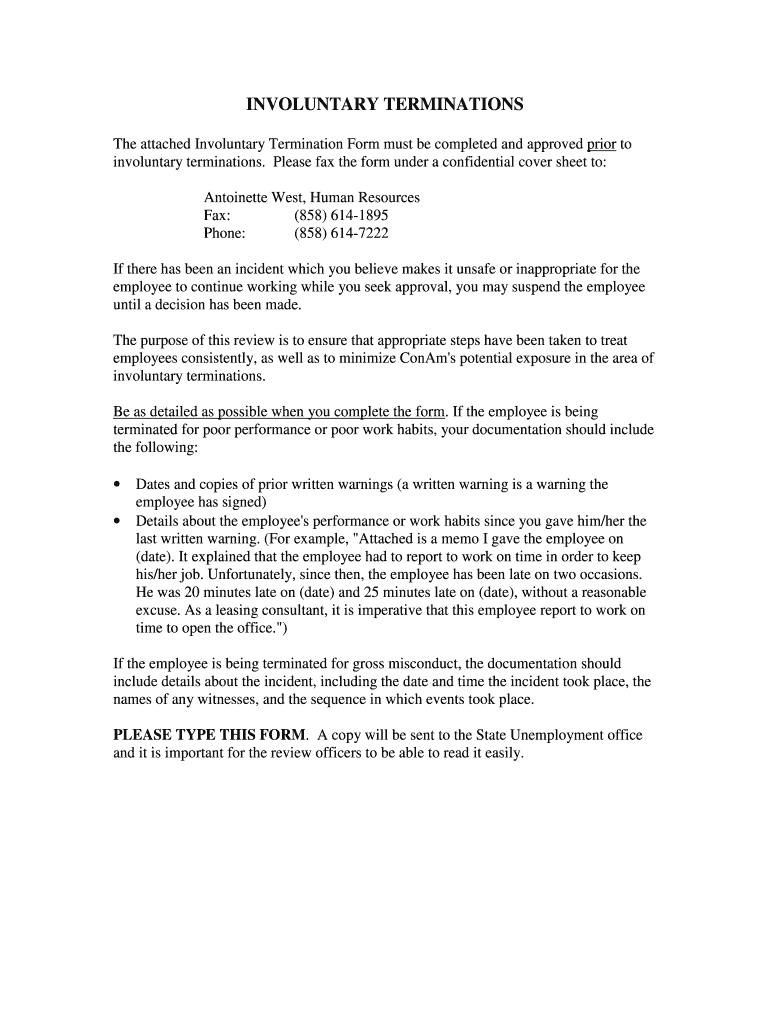 Fillable Online INVOLUNTARY TERMINATIONS - conamcom Fax Email Print ...