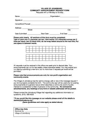 Fillable Online COMMUNITY ANNOUNCEMENT REQUEST FORM Fax Email Print ...