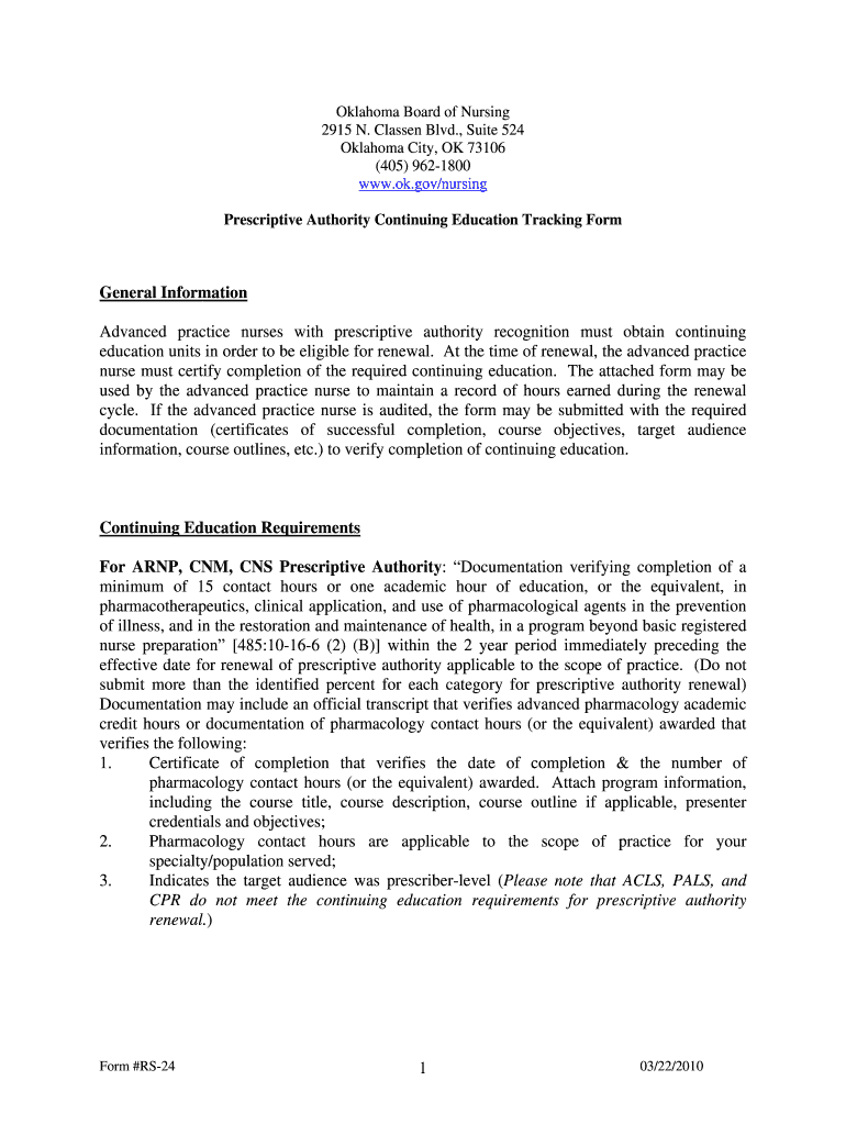 Fillable Online Prescriptive Authority Continuing Education Tracking ...