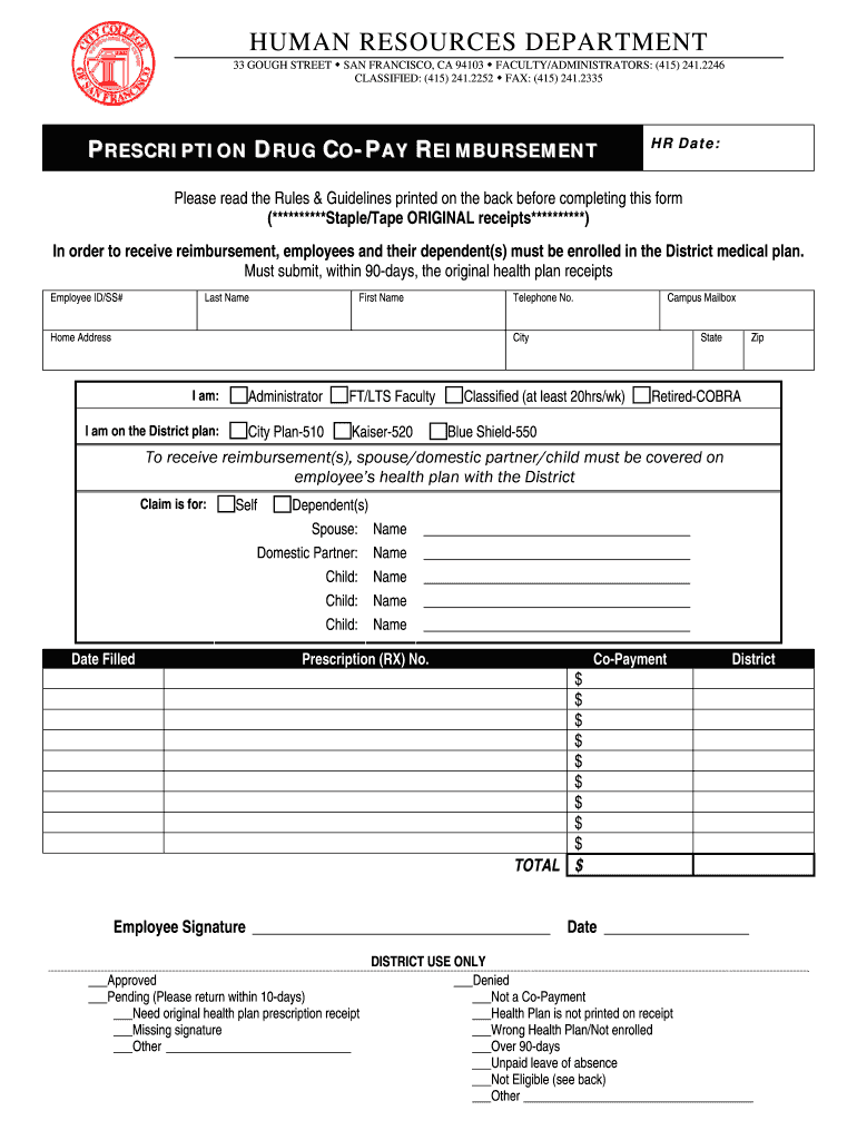 Fillable Online ccsf Prescription Drug CO-PAY Reimbursement Fax Email ...
