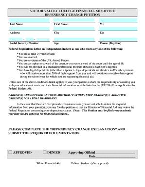 Fillable Online vvc FORM Dependency change petition - Victor Valley ...