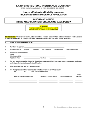 Fillable Online Application To Increase Limits of Liability - Lawyers ...