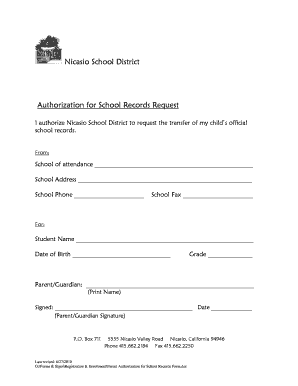 Fillable Online nicasioschool Nicasio School District Authorization for ...