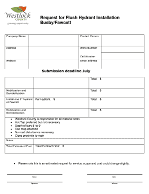 Fillable Online Request for Flush Hydrant Installation BusbyFawcett Fax ...
