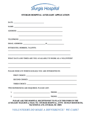 Fillable Online STURGIS HOSPITAL AUXILIARY Fax Email Print - pdfFiller