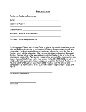 Fillable Online Release Letter - auctioneerexpresscom Fax Email Print ...