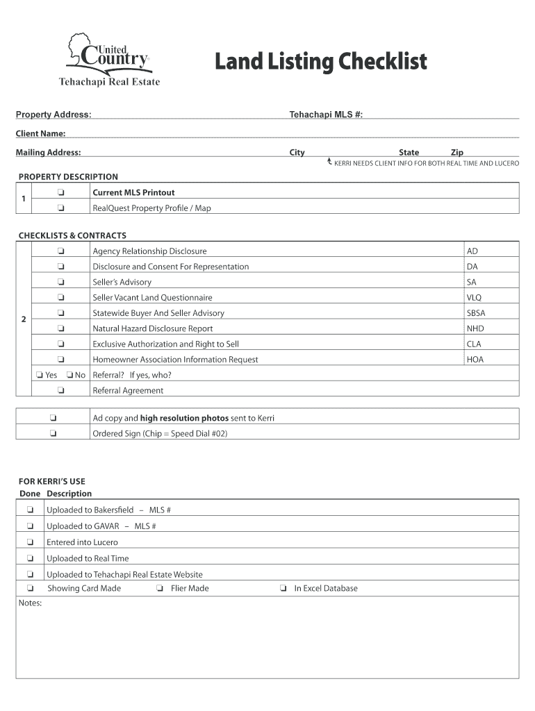 Fillable Online graphicexpressions Land Listing Checklist - Graphic ...
