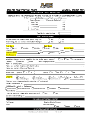 Fillable Online ATHLETE REGISTRATION FORM WINTER SPRING 2015 Fax Email ...