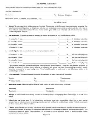 Fillable Online This agreement is between the co-residents (roommates ...