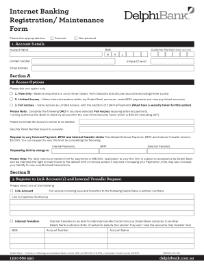 Fillable Online Internet Banking Registration Maintenance Form - Delphi ...