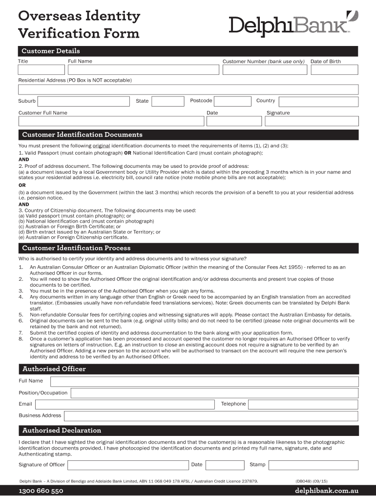 Fillable Online Overseas Identity Verification Form - Delphi Bank Fax ...