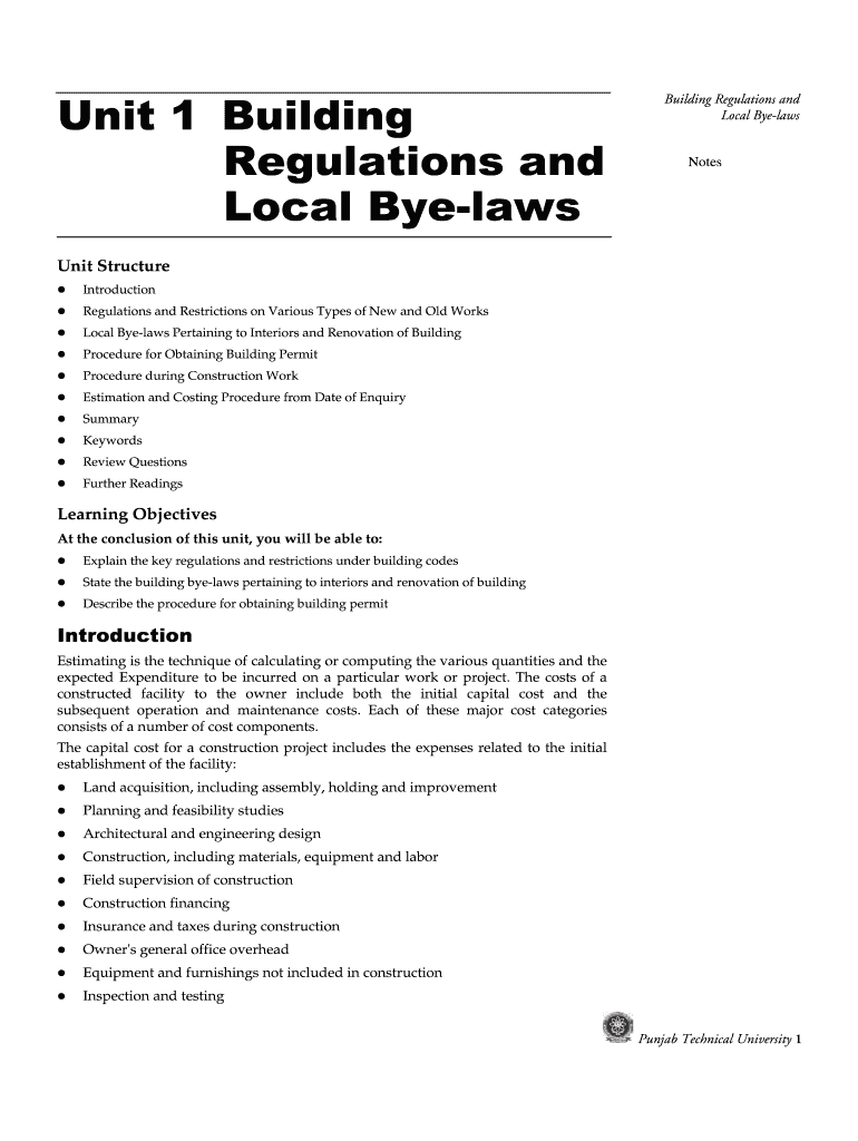 Fillable Online Unit 1 Building Building Regulations and Local Bye-laws ...