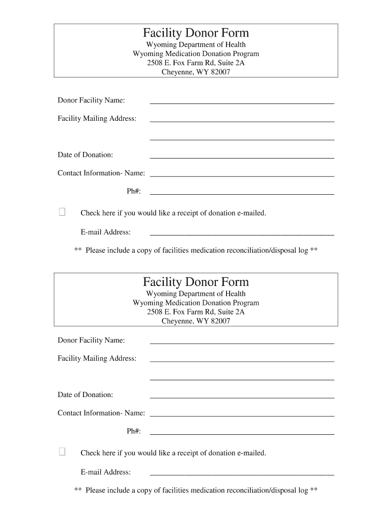 Fillable Online lcwy Facility Donor Form - Lincoln County Wyoming ...