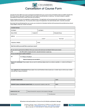Fillable Online chambers vic edu Cancellation of Course Form - Award ...
