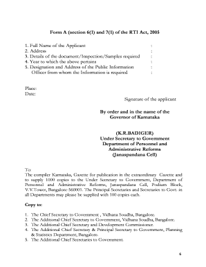 Fillable Online iddkarnataka gov Form A section 61 and 71 of the RTI ...