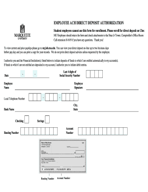 Fillable Online EMPLOYEE ACH DIRECT DEPOSIT AUTHORIZATION Fax Email ...