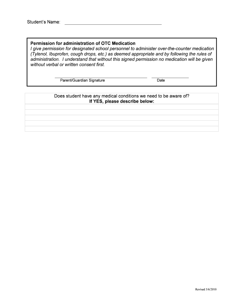 Fillable Online neoga k12 il Permission for administration of OTC ...