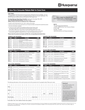 Fillable Online Zero-Turn Consumer Rebate Mail-In Claim Form Fax Email ...