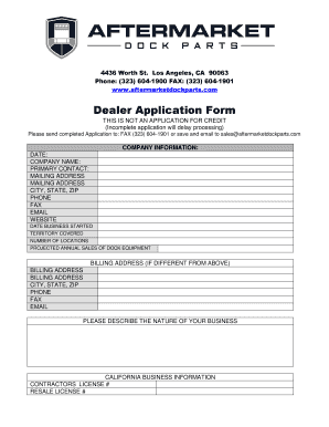 Fillable Online Dealer Application Form - aftermarketdockpartscom Fax ...