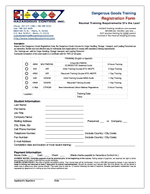 Fillable Online Dangerous Goods Training Registration Form Fax Email ...
