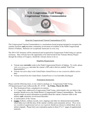 Fillable Online Congressman Todd Youngs Congressional Veteran ...