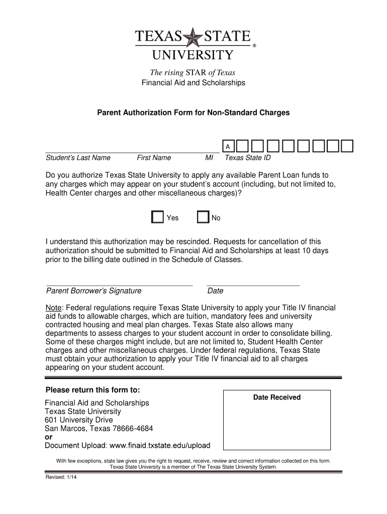 Fillable Online finaid txstate A Students Last Name First Name MI Texas ...