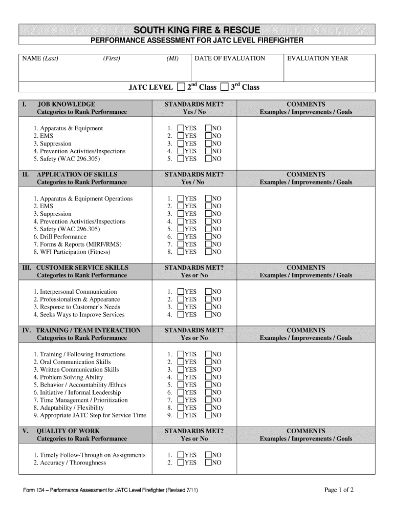 Fillable Online skfiretraining BForm 134b - Performance Assessment for JATC Level Firefighter ...