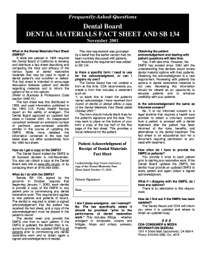 Fillable Online DENTAL MATERIALS FACT SHEET AND SB 134 Fax Email Print ...