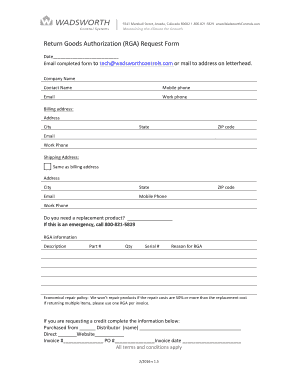 Fillable Online Return bGoodsb Authorization RGA Request bFormb Fax ...