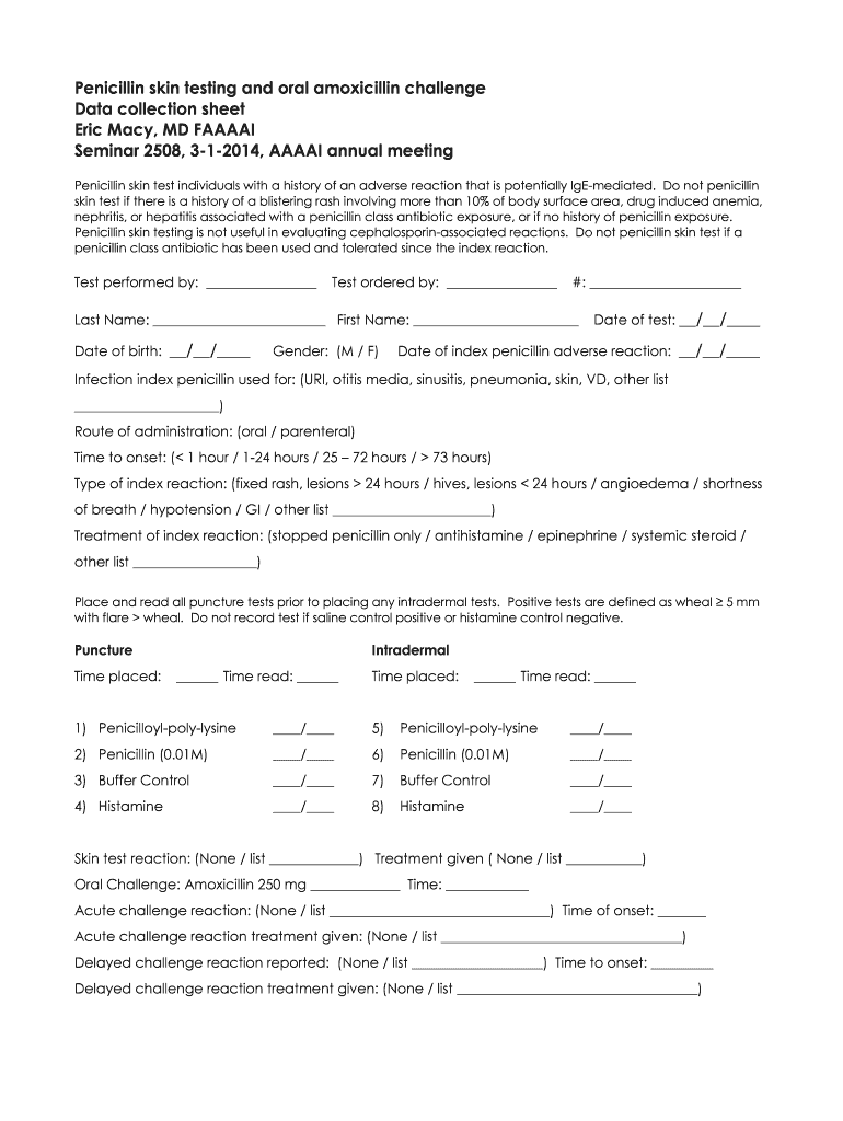 Fillable Online Penicillin skin testing and oral amoxicillin challenge ...