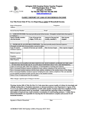 Fillable Online FAMILY REPORT OF LOSS OF HOUSEHOLD INCOME Use This Form ...