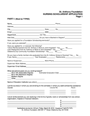 Fillable Online Nursing Scholarship Application 2013.doc Fax Email Print - pdfFiller