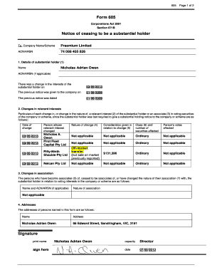 Fillable Online Form 605 - Praemium Fax Email Print - pdfFiller