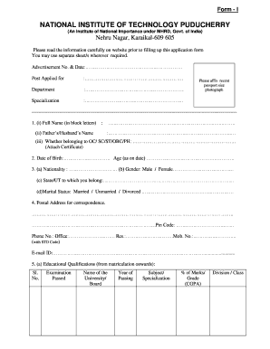 Fillable Online Application-form-for-NIT-Puducherrypdf Fax Email Print ...