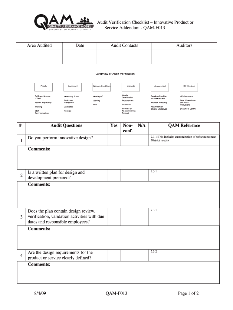 Fillable Online salemkeizer Service Addendum - QAM-F013 Area Audited ...