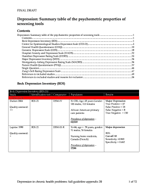 Fillable Online Depression: Summary table of the psychometric ...