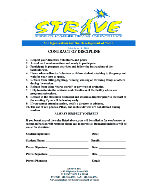 Fillable Online CONTRACT OF DISCIPLINE - striveyouthcom Fax Email Print ...