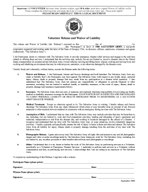 Fillable Online salvationarmyflorida Important All VOLUNTEER Salvation ...