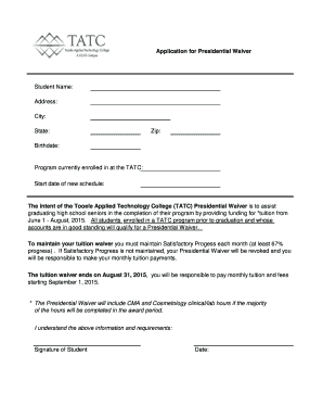 Fillable Online tatc Application for Presidential Waiver - tatc Fax ...